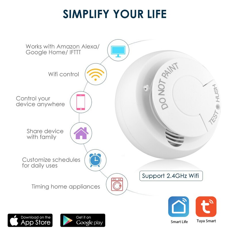 Smoke Detector Wireless Fire Sensor Wifi for Offic... – Vicedeal