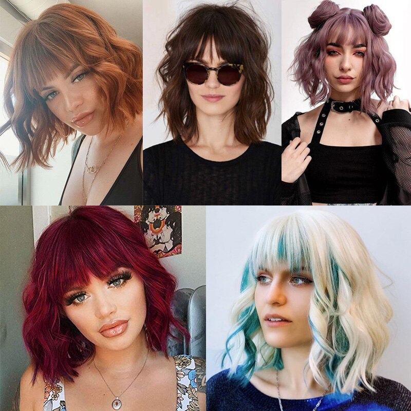 LINGHANG Short Wave Bangs Wig 15 Colors High Tempe... – Grandado