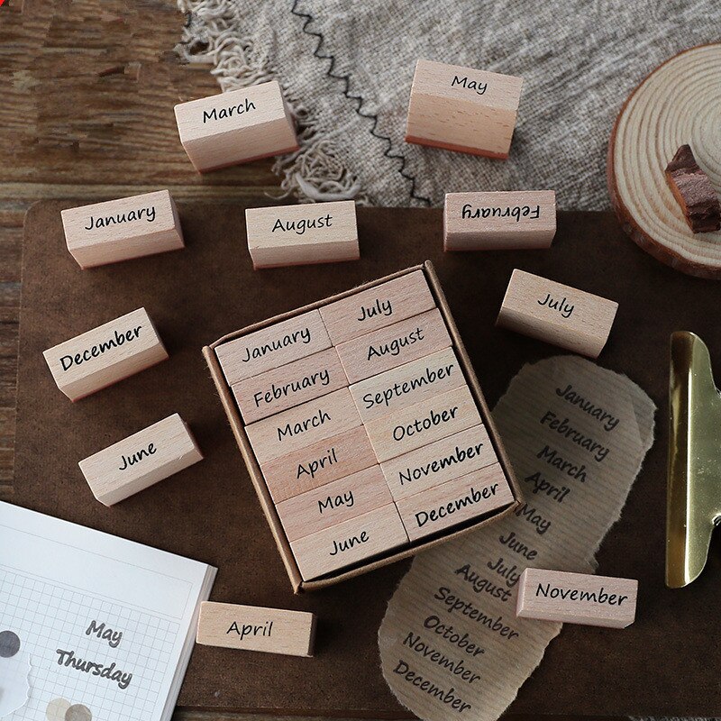 Vintage 12pcs Month Wood Stamp Set Journal Rubber ... – Grandado