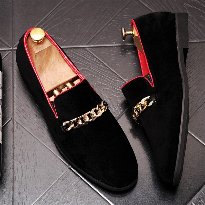 Men Metal chain style embroidery crown flats Dress... – Grandado
