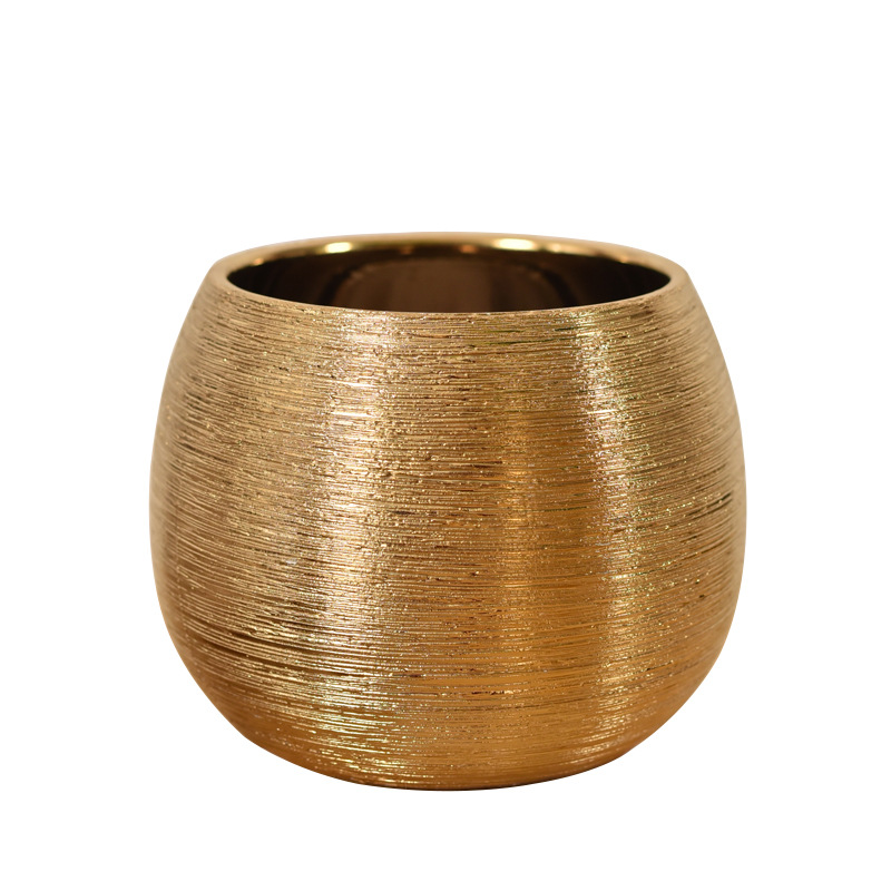 Gold-Plated Ceramic Flower Pot Round Vase Succulen... – Grandado