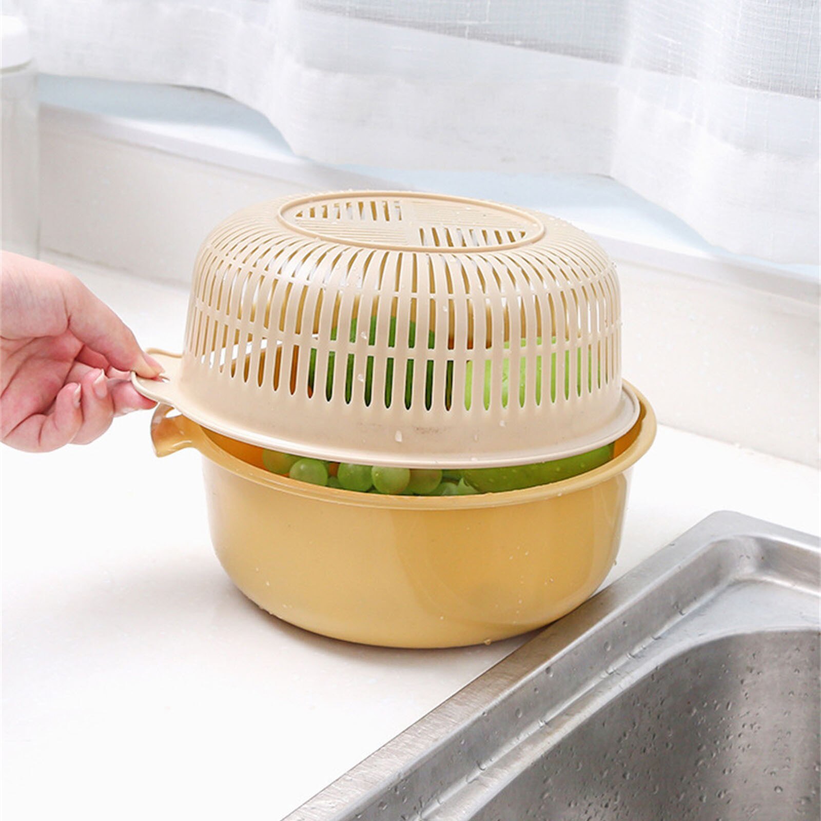 Double drain basket Bowl Washing Storage Basket St... – Grandado