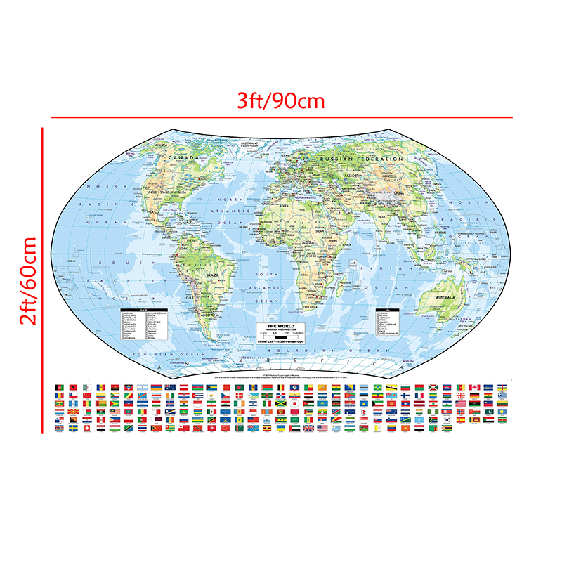 90*60cm The World Map with National Flags Wall Art... – Grandado