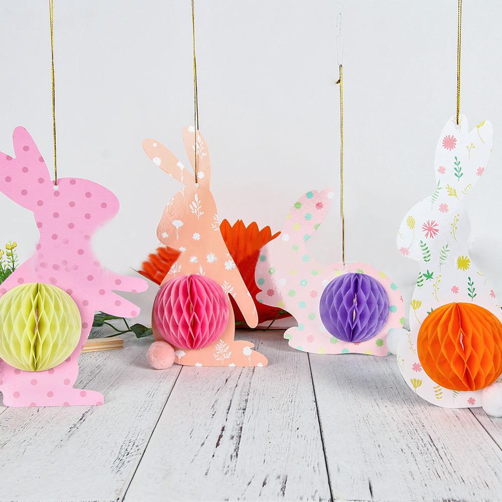 4/7X Easter Honeycomb Rabbits Set Home Decor Hangi... – Grandado