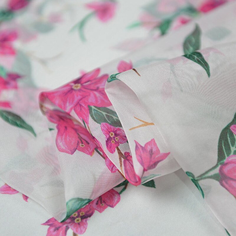 100cm*135cm Pink floral silk cotton chiffon gauze ... – Grandado