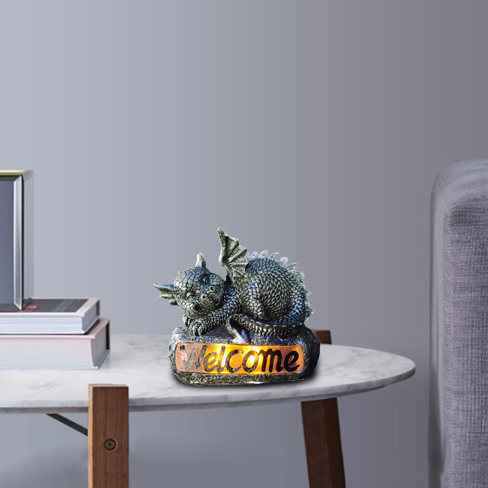 Solar LED Welcome Sign Resin Garden Sleeping Drago... – Grandado