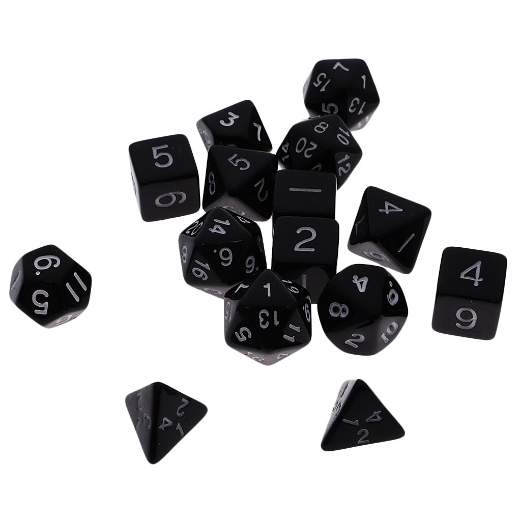 Black 15pcs Set TRPG Dungeons & Dragon D4-D20 Dice... – Vicedeal