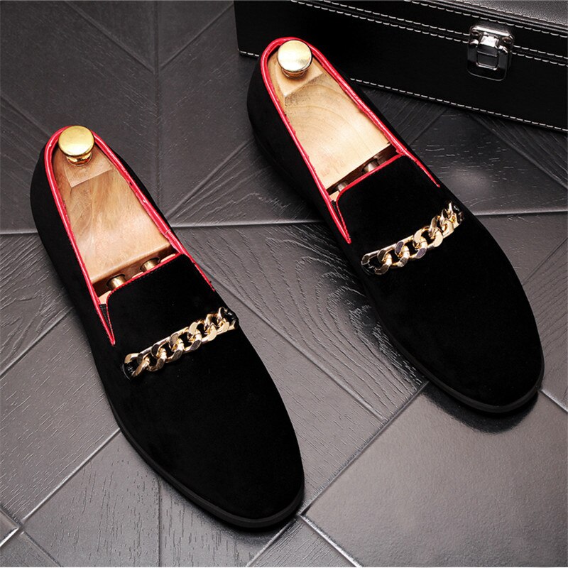 Men Metal chain style embroidery crown flats Dress... – Grandado