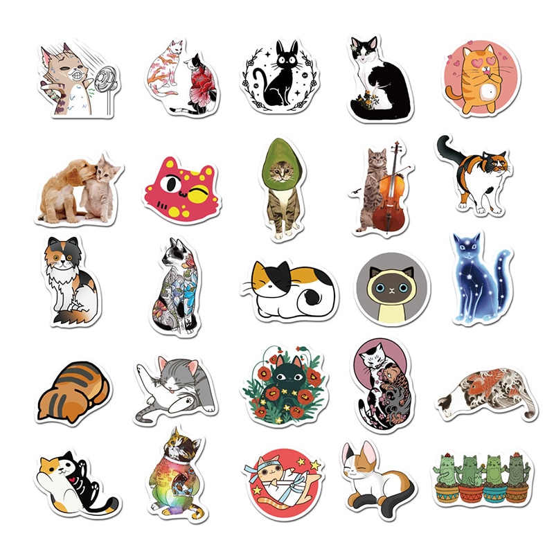 50 Stuks Leuke Katten Animal Graffiti Sticker Geme... – Grandado