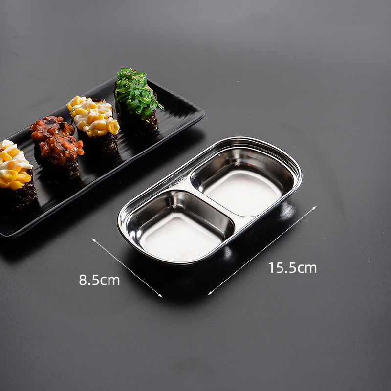 Stainless Steel Divided Dip Bowls Sauce Plate Seas... – Grandado