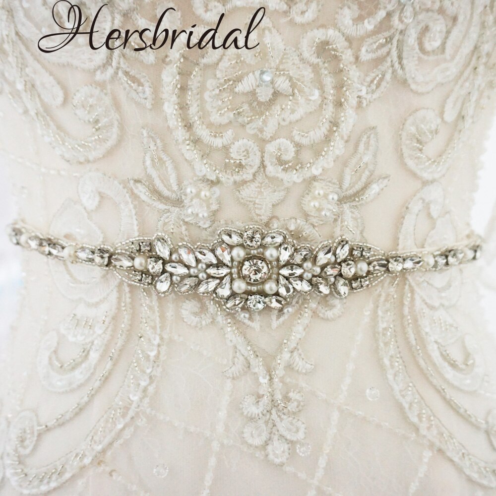 Pearls And Rhinestone Bridal Belt Silver Sashes We... – Grandado