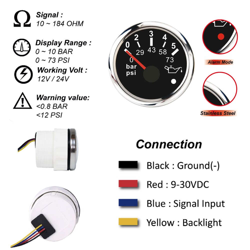 0-10 Bar 0-145 Psi Oliedrukmeter 0-5 Bar 0-73 Psi ... – Grandado