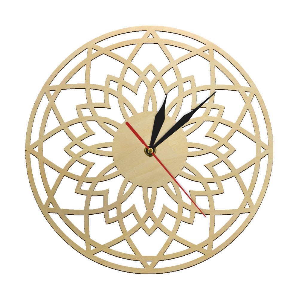 Flower Of Life Geometry Line Wooden Wall Clock Man... – Grandado