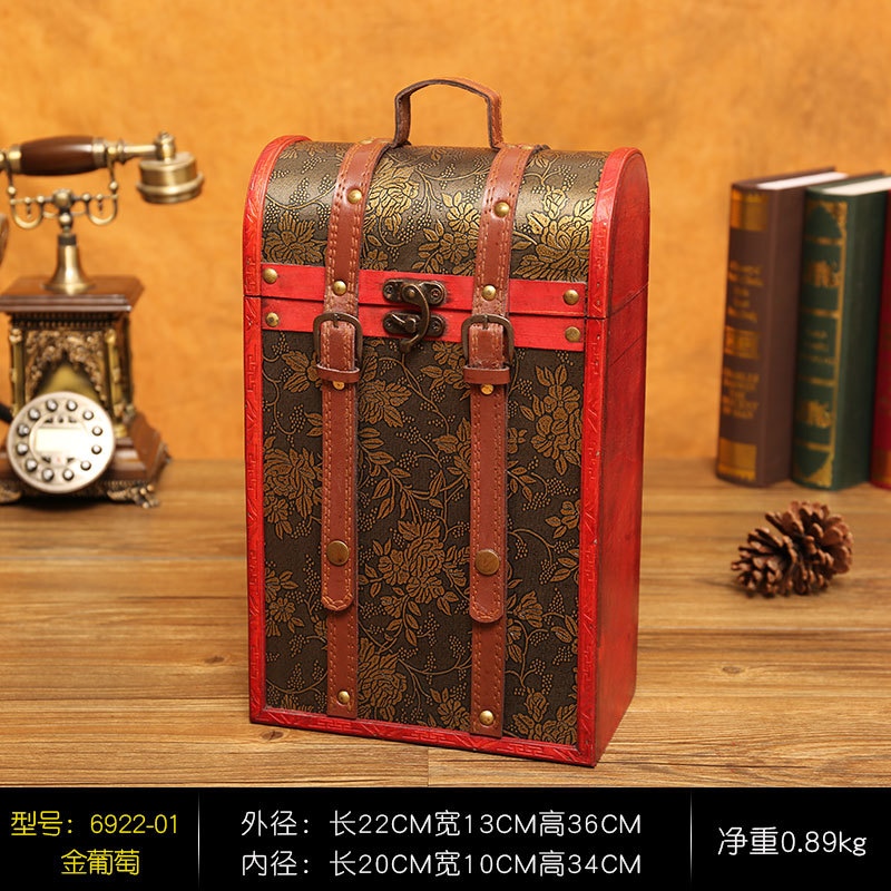 Retro double Wood Wine Box Portable archaistic Vin... – Grandado