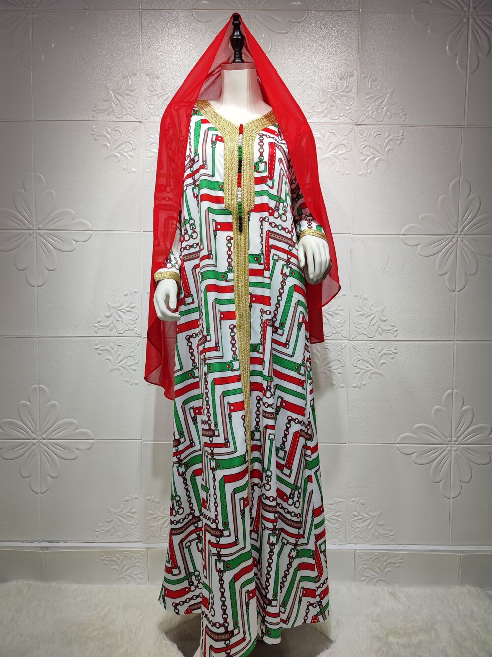 AB050 Veiled Female Dress Abaya Red Muslim Headsca... – Grandado