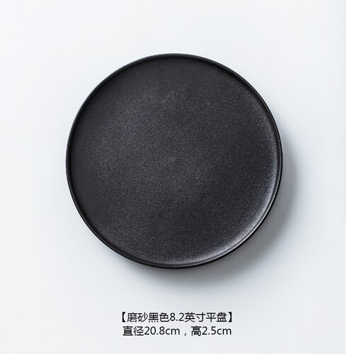 Black ceramic retro steak plate simple frosted res... – Grandado