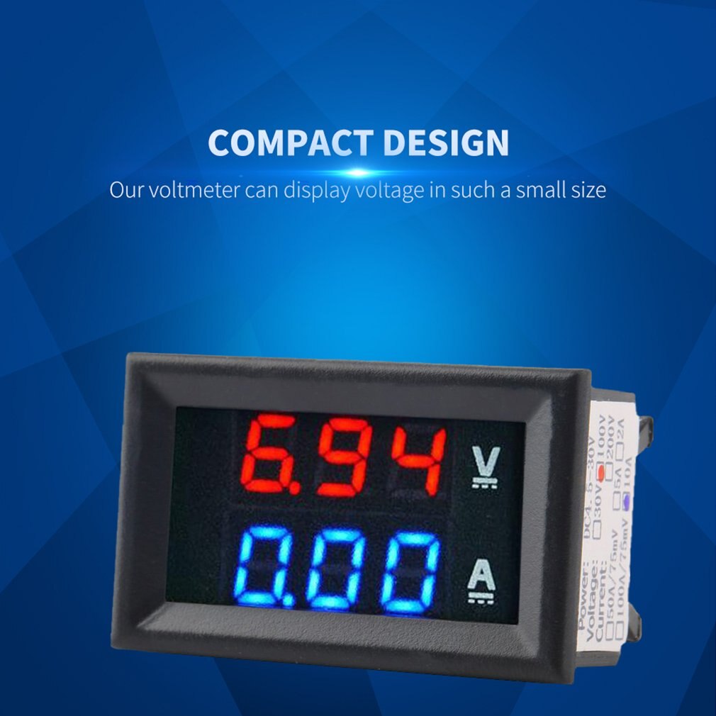 Auto DC 100 V 10A Voltmeter Ammeter Blue + Red LED... – Grandado