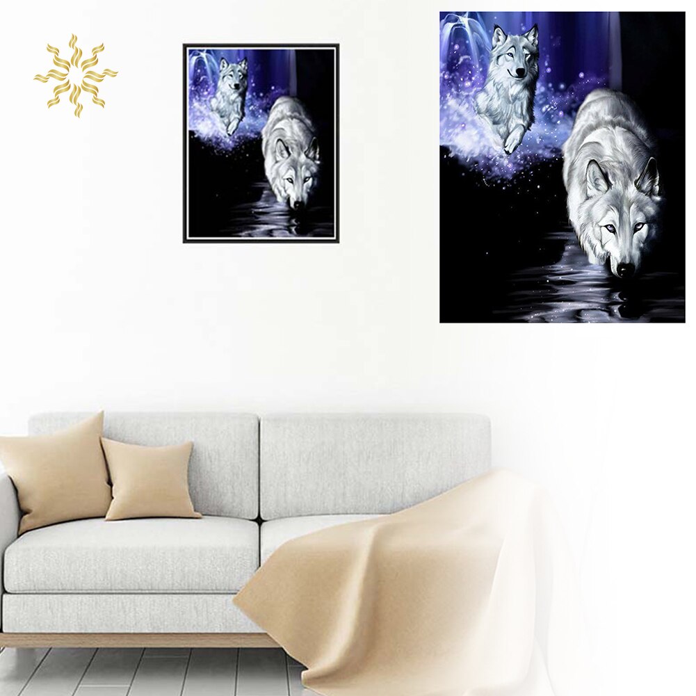 5D Diy Diamond Painting White Wolf Cross Stitch Mo... – Grandado