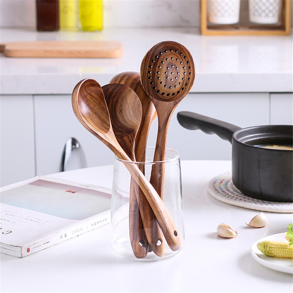 Köksredskap i trä matlagningsset thai teak sked sp... – Vicedeal