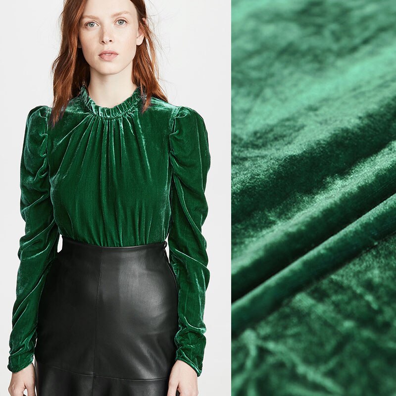 114cm breda 40mm gröna siden bomull sammetstyg för... – Grandado
