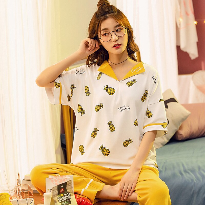 SONG Summer Autumn Couple Pajama Sets Cotton Short... – Grandado