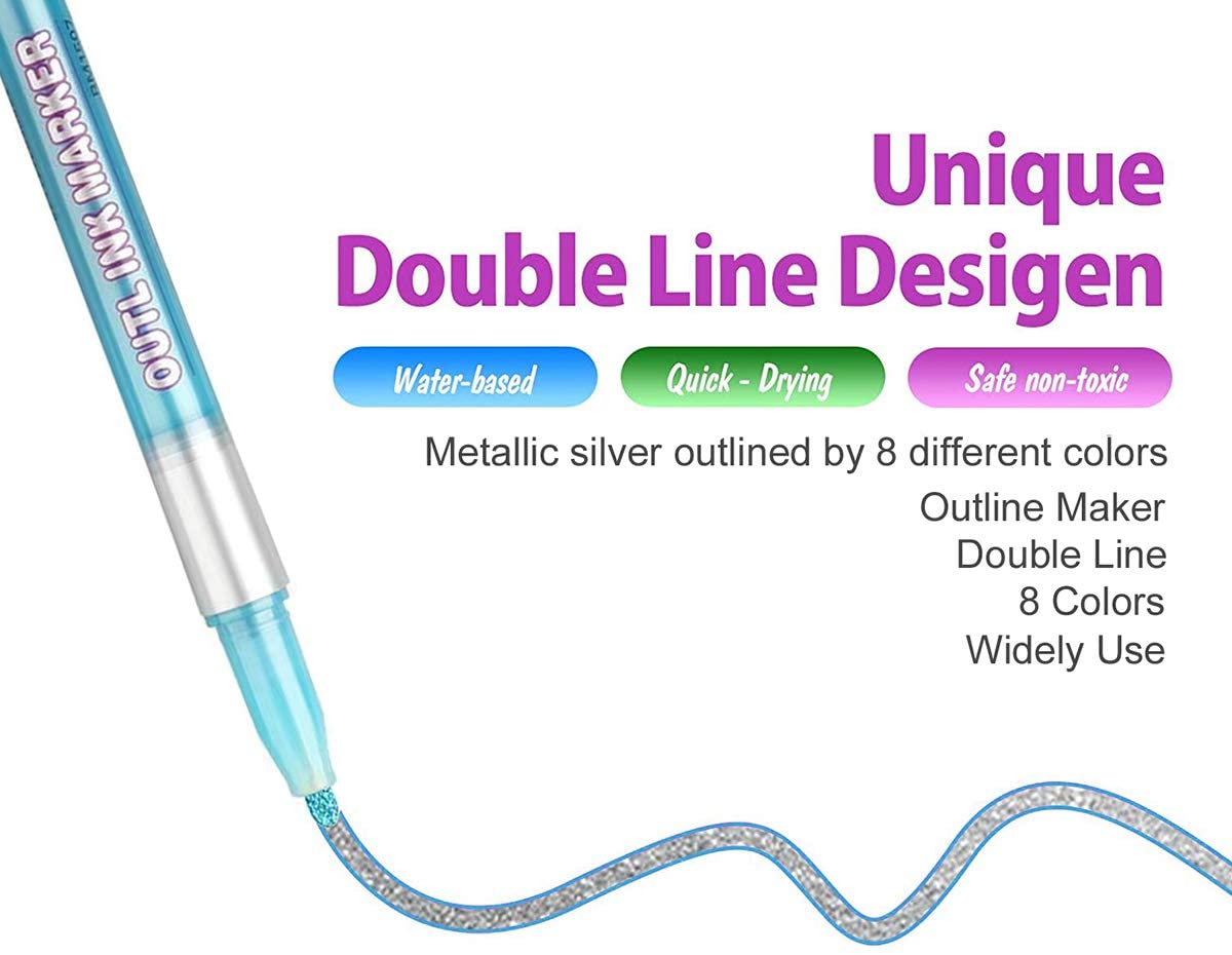 Outline Marker Pens, 8 Colors Doodle Dazzle Marker... – Vicedeal