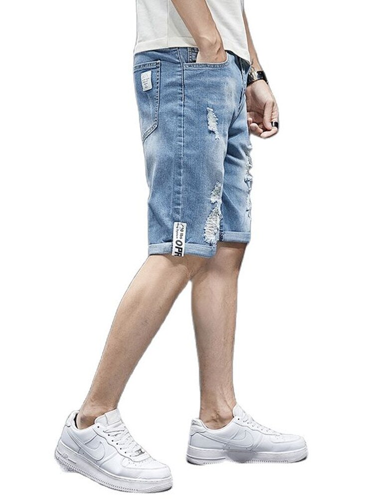 Summer cotton hole Men denim shorts male ripped je... – Grandado