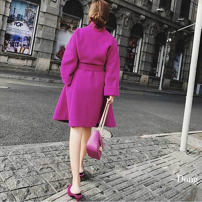 Winter Warm Office Belt Long Wool Blend Woman Coat... – Grandado