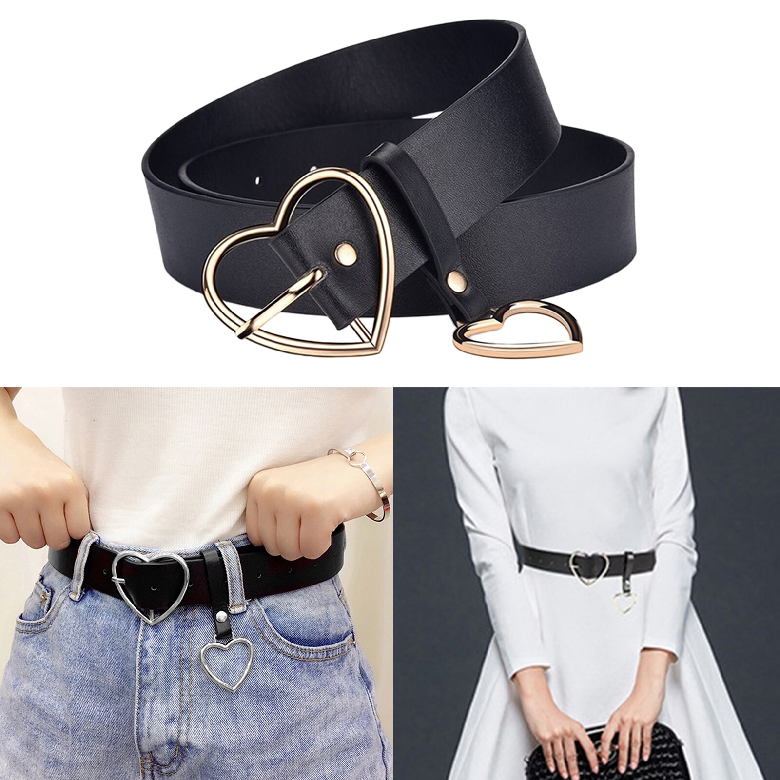 Women's Jean Belt, Classic Heart Buckle Leather Be... – Vicedeal