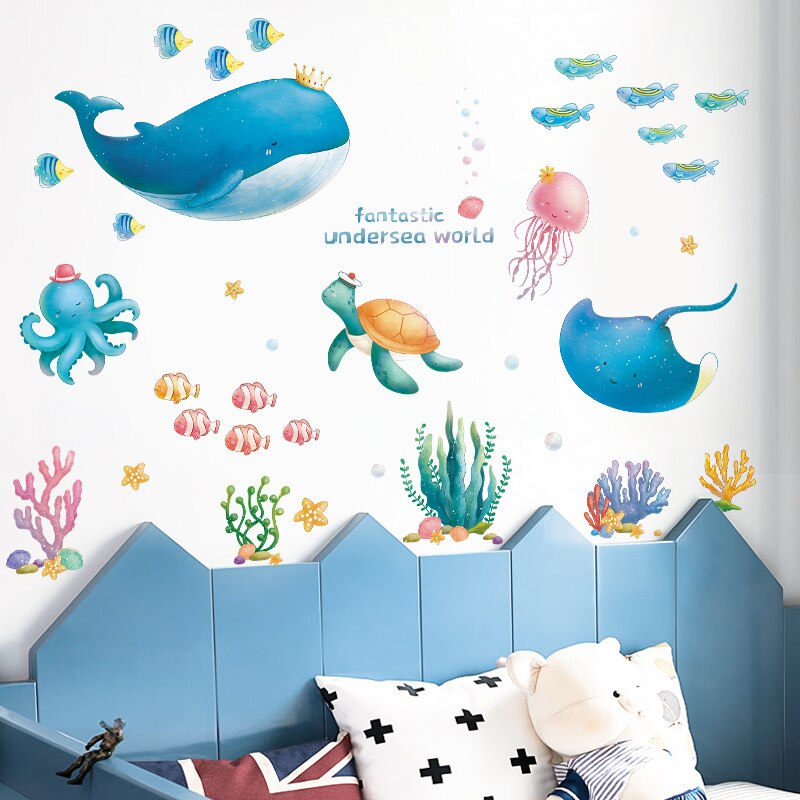 Underwater World Cartoon Wall Stickers for Kids ro... – Grandado