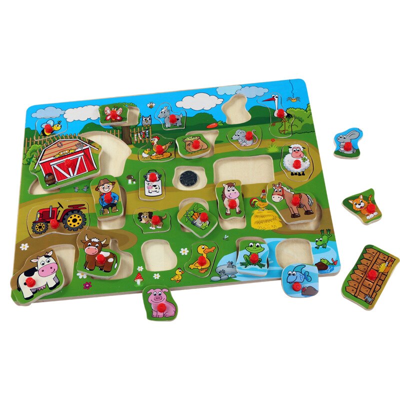 Wood Baby hand-grip jigsaw Puzzle infant early edu... – Grandado