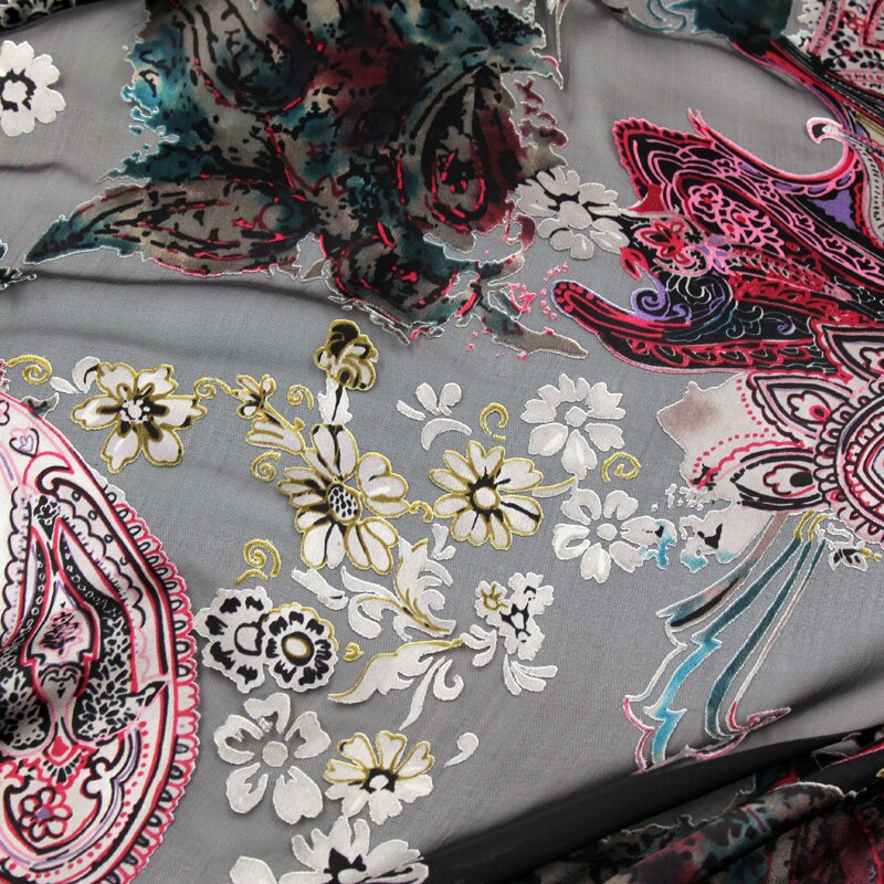 Bloemen En Paisley Zijde Uitgebrande Zijde Zijde B... – Grandado