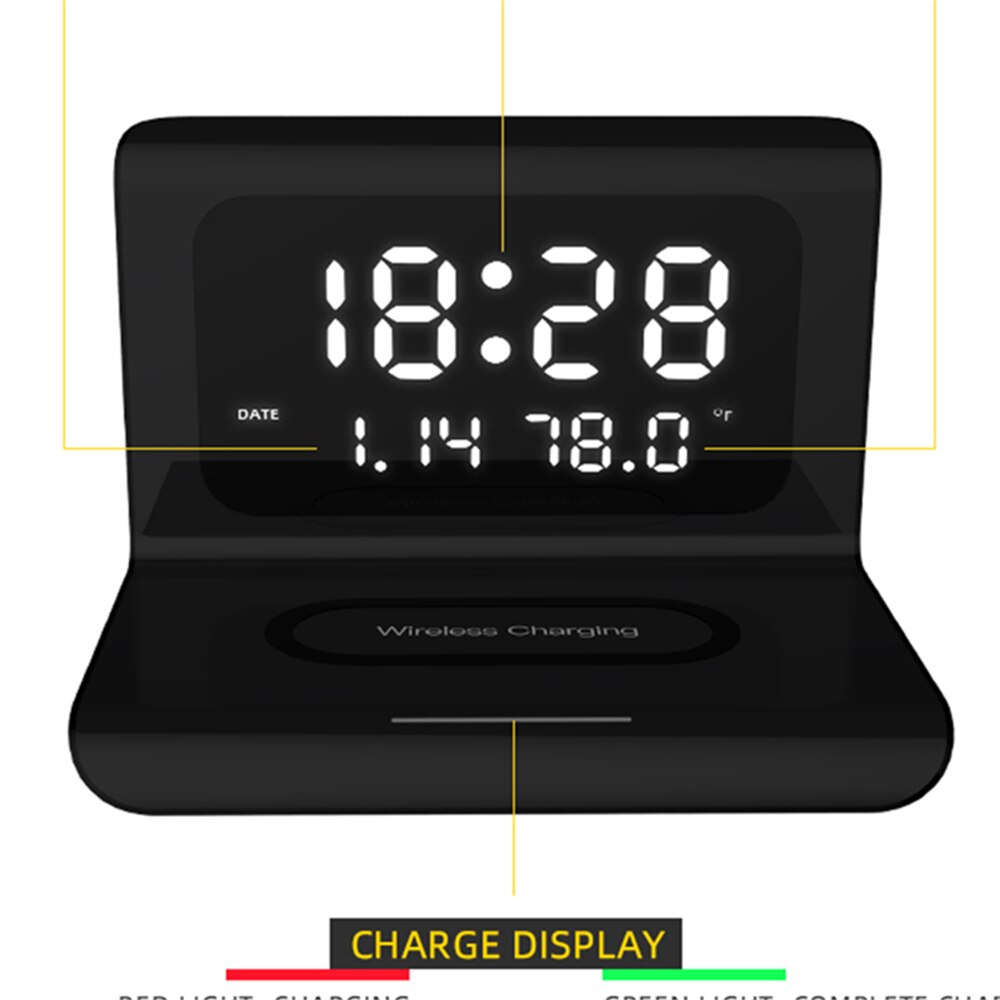 Digital Alarm Clock 2 in 1 Wireless Charger Fast W... – Vicedeal