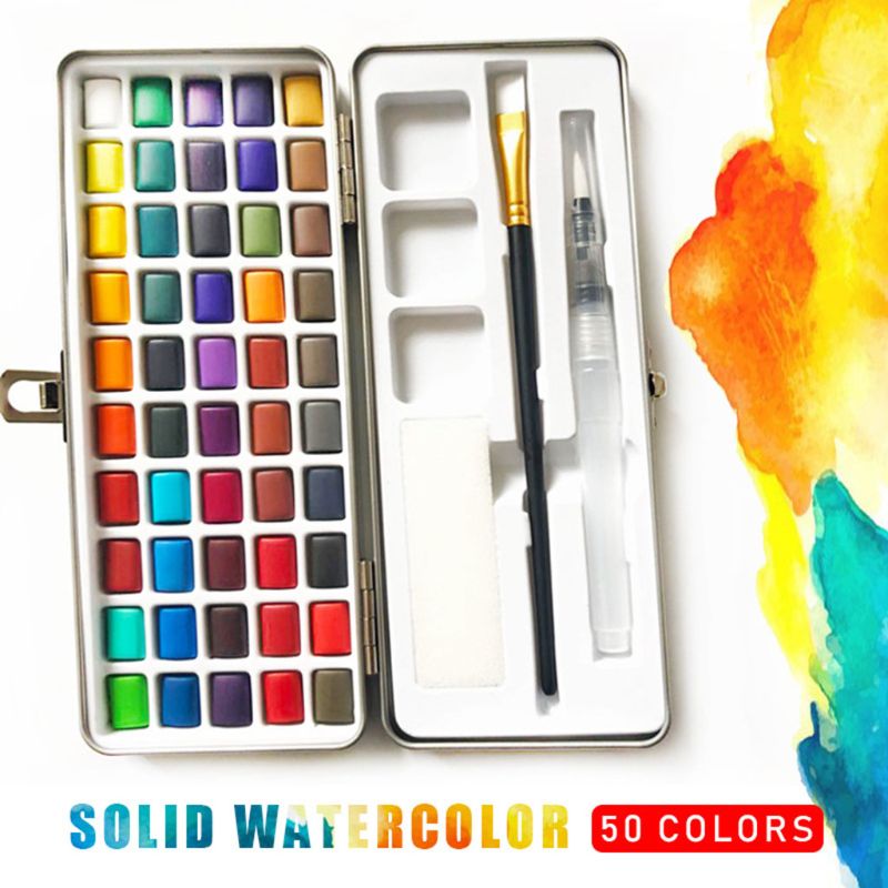 50 Colors Solid Watercolor Paint Pigment Set Porta... – Grandado