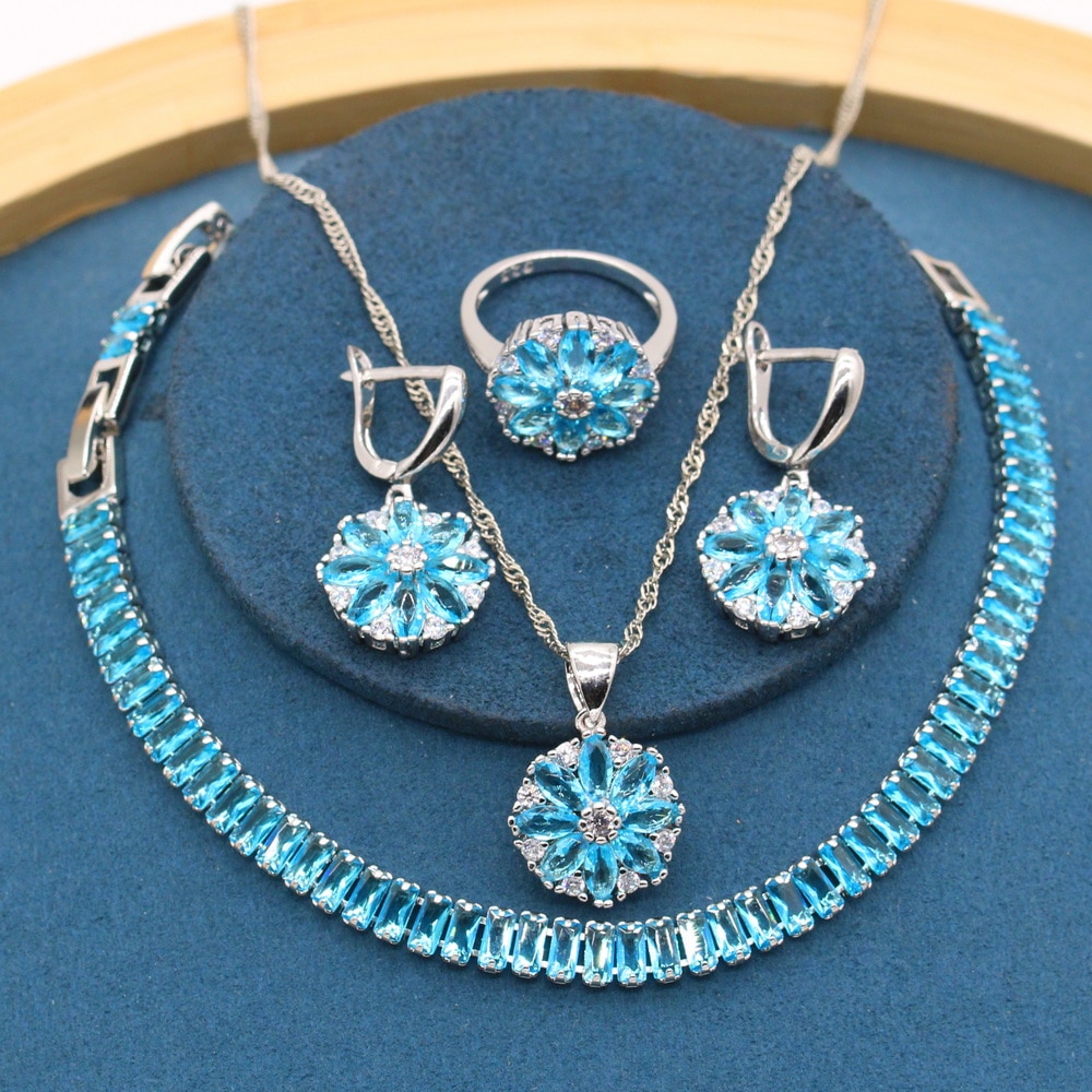 Sky Light Blue Semi-precious Silver Color Jewelry ... – Grandado
