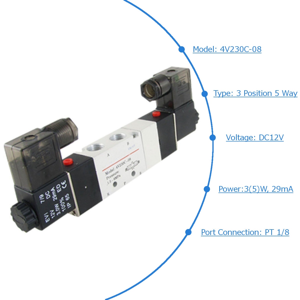 5 Port 3 Position 3/5 Way Double Head Solenoid Air... – Vicedeal