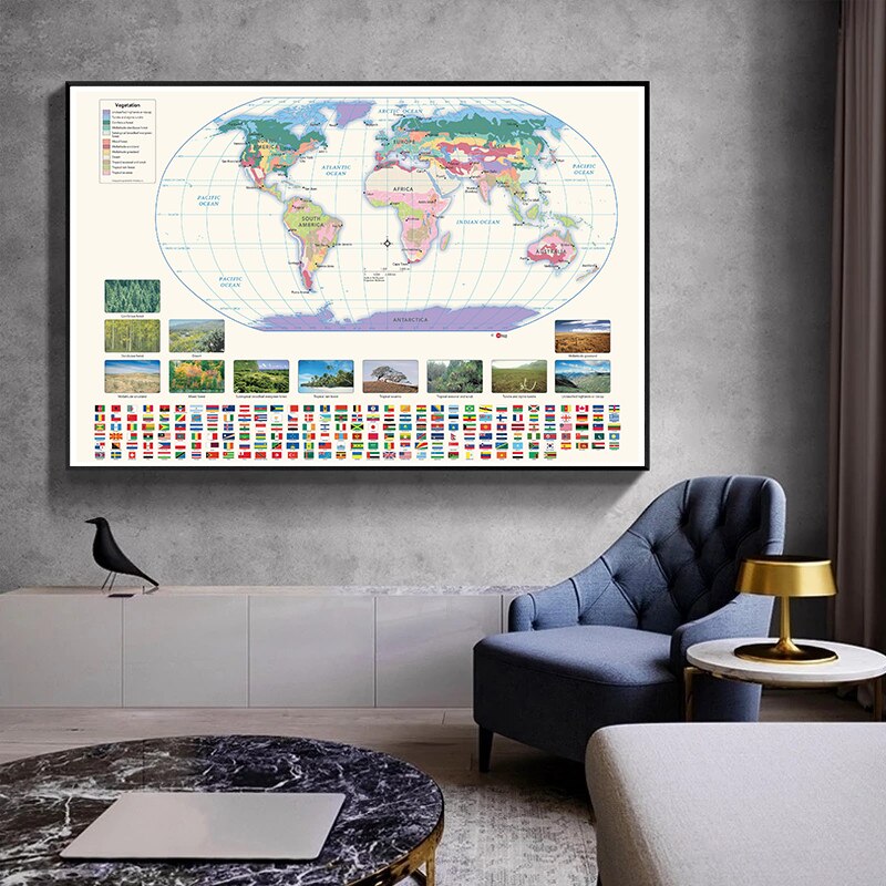 225*150 The World Map with Flags Non-woven Canvas ... – Grandado