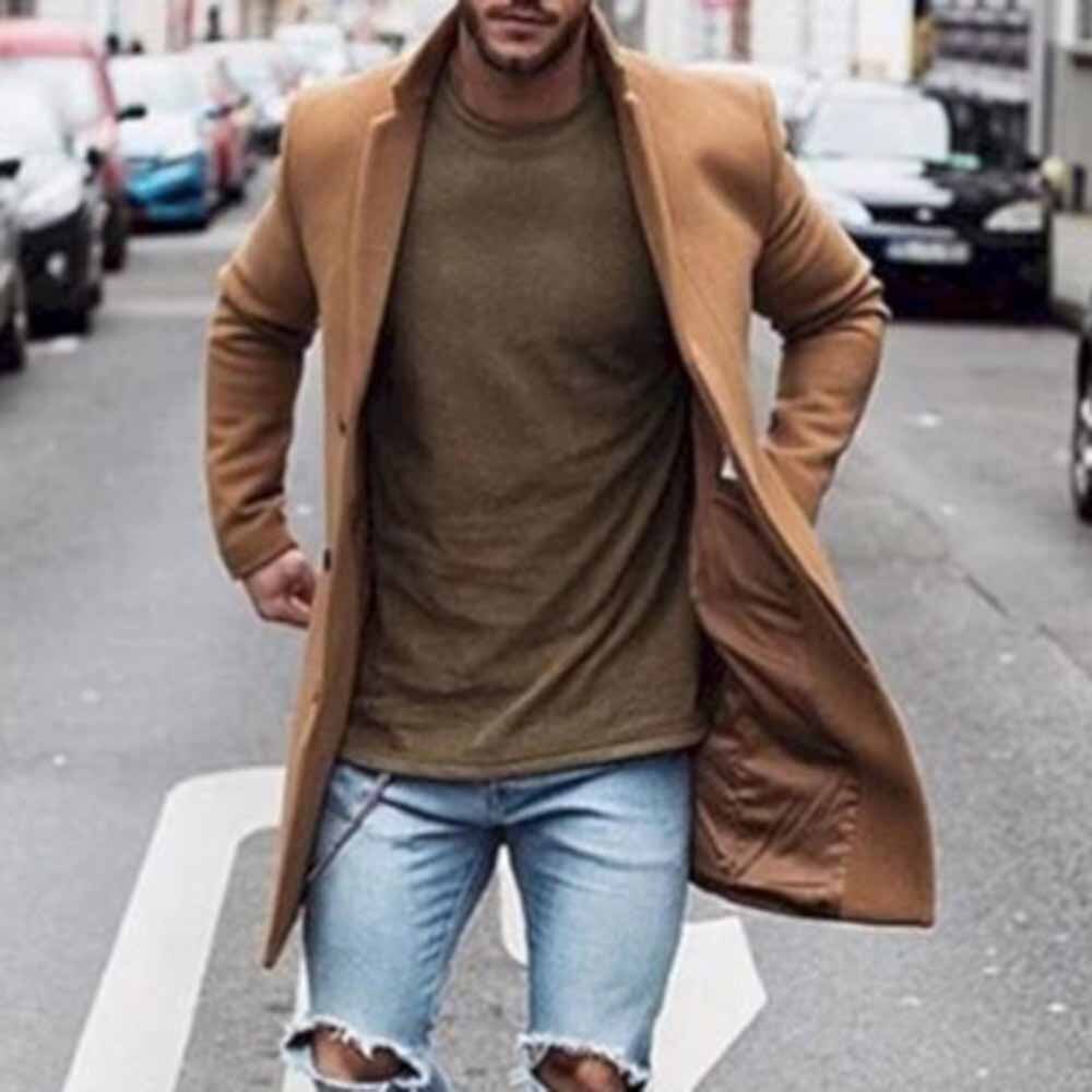 Autumn Men Coats Woolen Solid Long Sleeve Jacket S... – Grandado