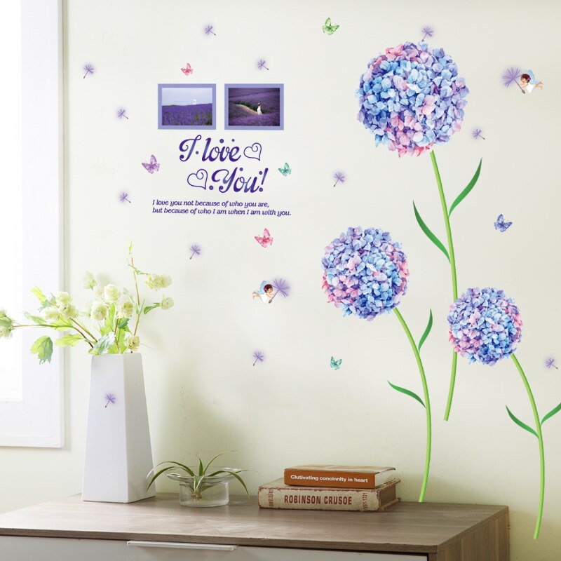 DIY Purple Hydrangea Flower Photo Wall Sticker TV ... – Grandado