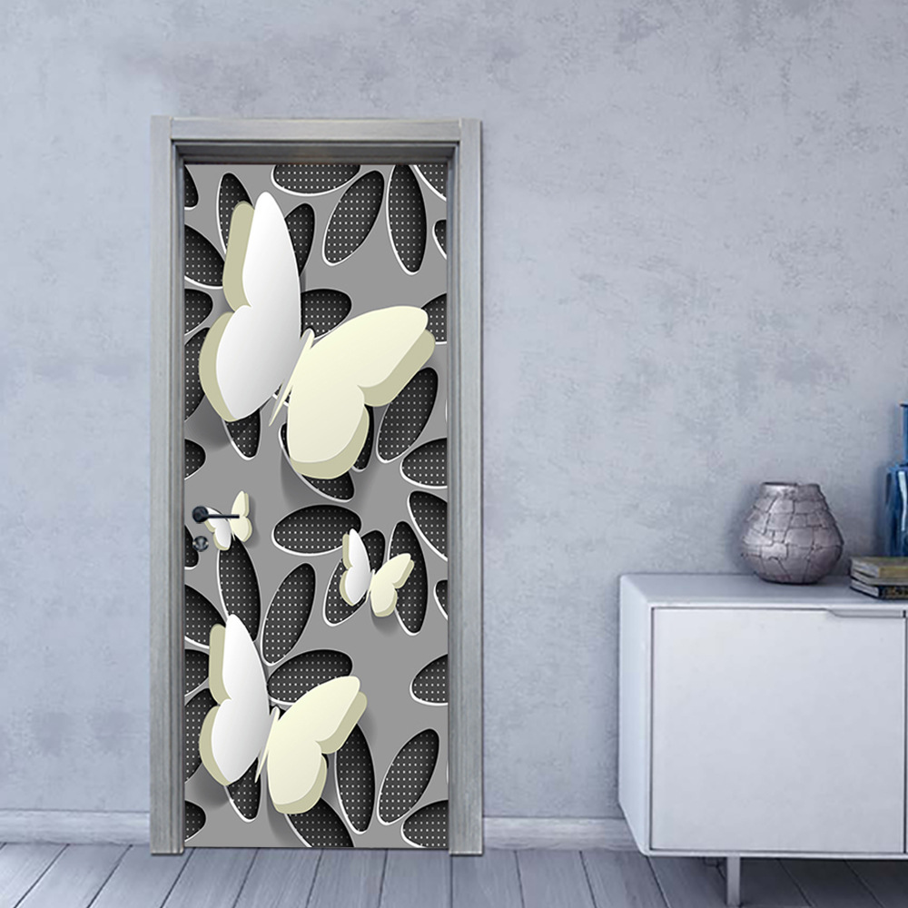 3D Butterfly Black and White Door Stickers PVC Sel... – Grandado