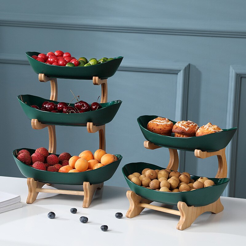 2/3 Tiers Plastic Fruit Plates With Wood Holder Ov... – Vicedeal