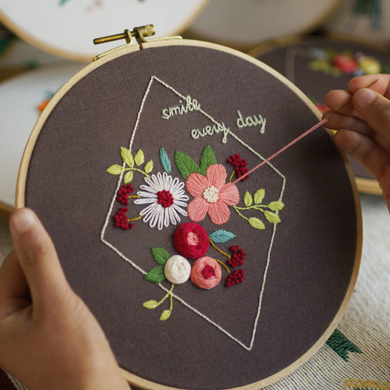 Flower Printed Embroidery Kit for Beginner Needlew... – Grandado