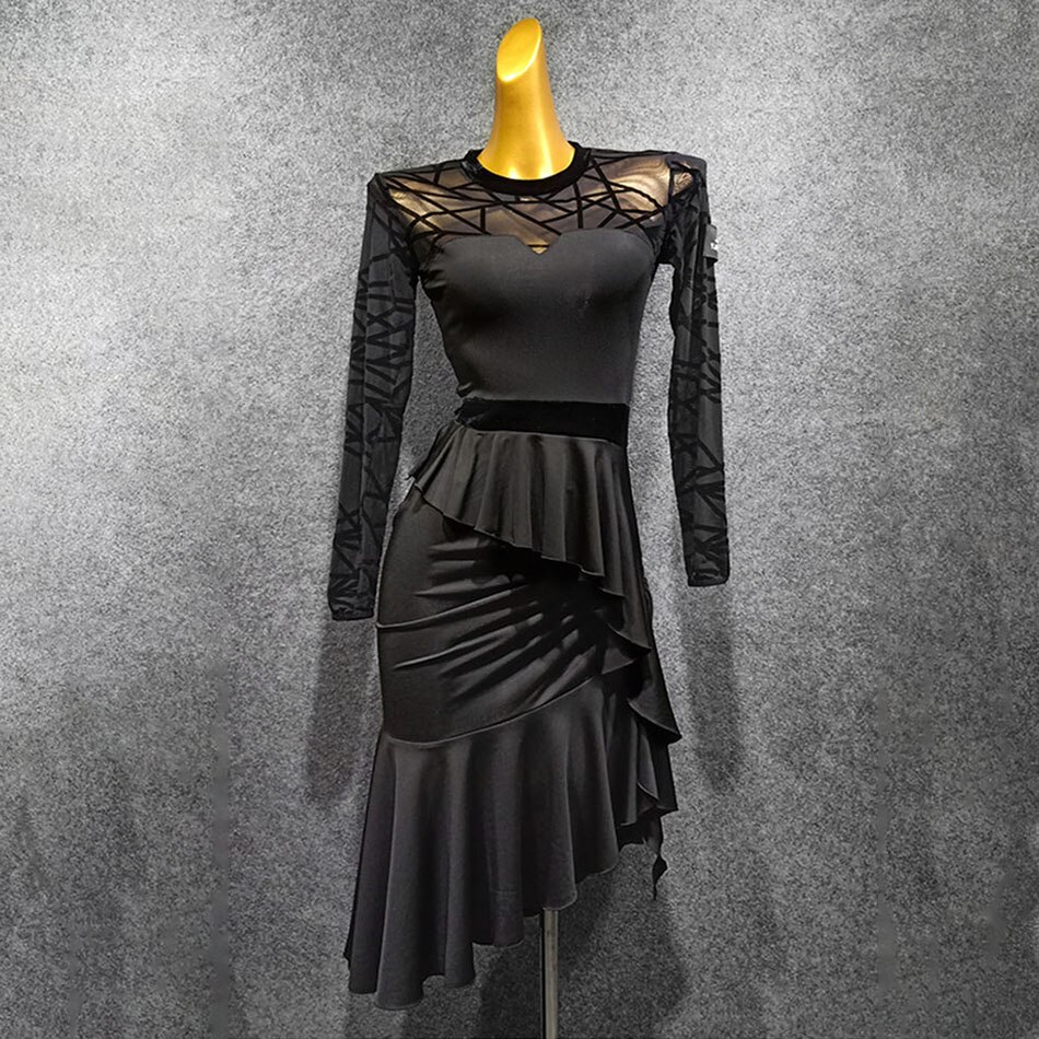 Long Sleeve Lace Latin Dance Dress Dancing Perform... – Vicedeal
