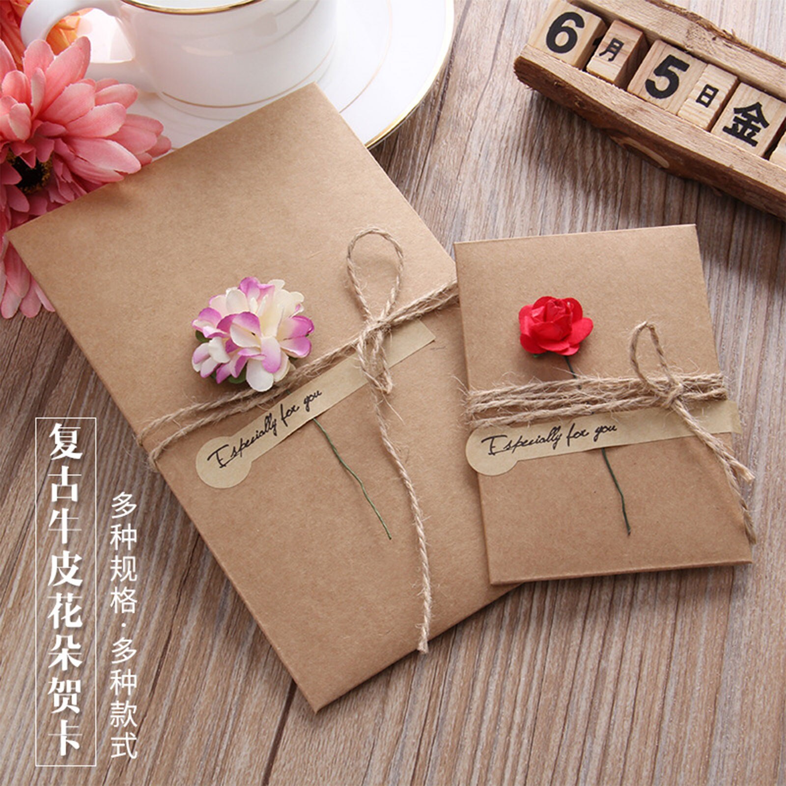 Vintage Kraft Paper Dried Flower Greeting Paper Ca... – Grandado