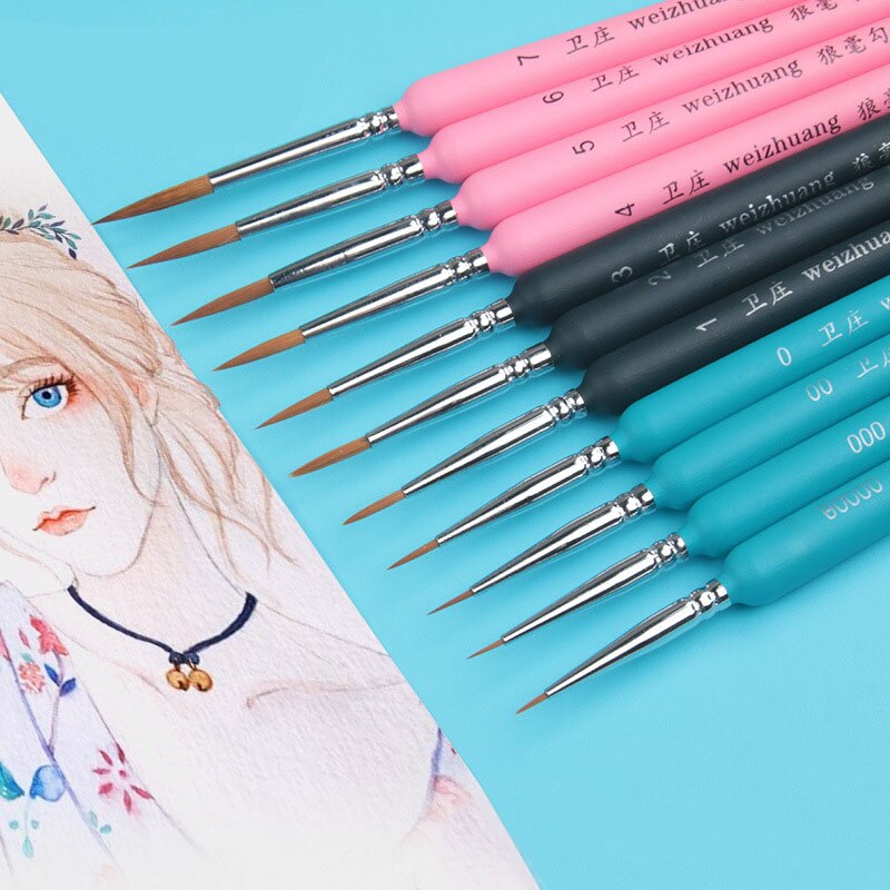 11Pcs Haak Lijn Pen Aquarel Zachte Haar Olie Pense... – Grandado