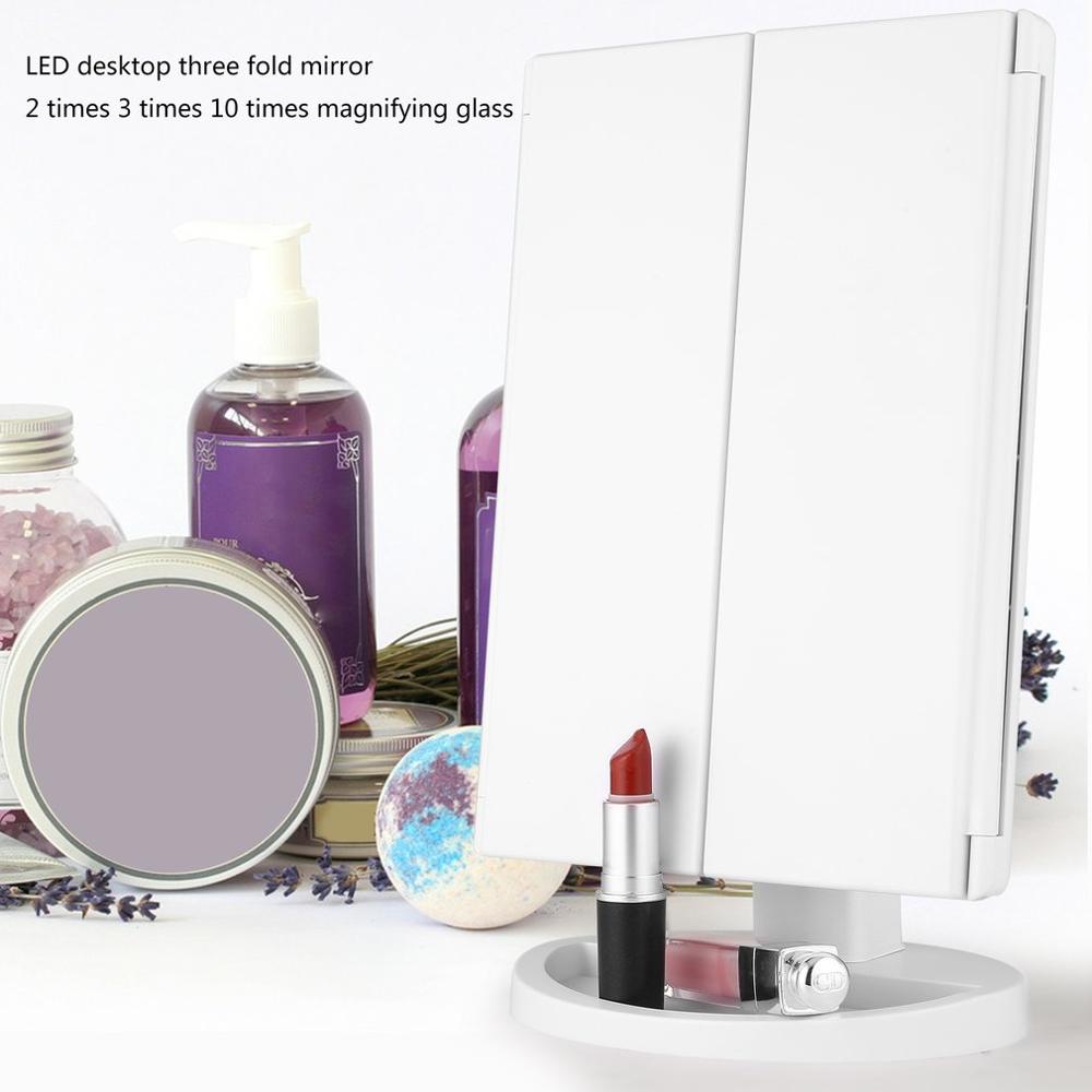 LED Desktop Three Fold Makeup Mirror 2x 3x 10x 180... – Grandado