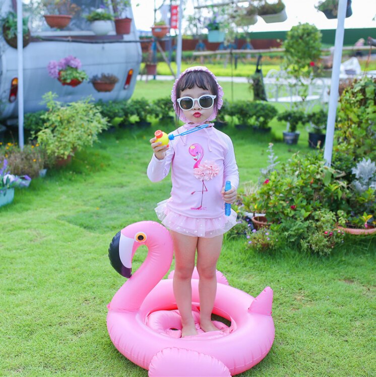 Girls Swimsuits Two Piece Pink flamingo split tutu... – Grandado