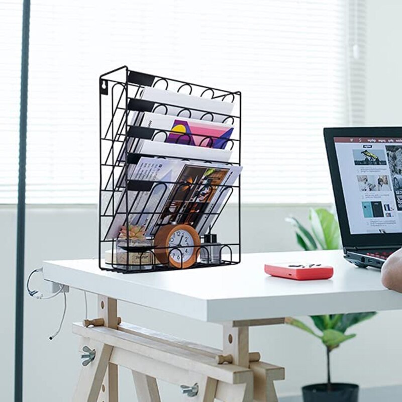 Wall File Holder Rack 5 Tier with Bottom Flat Tray... – Grandado