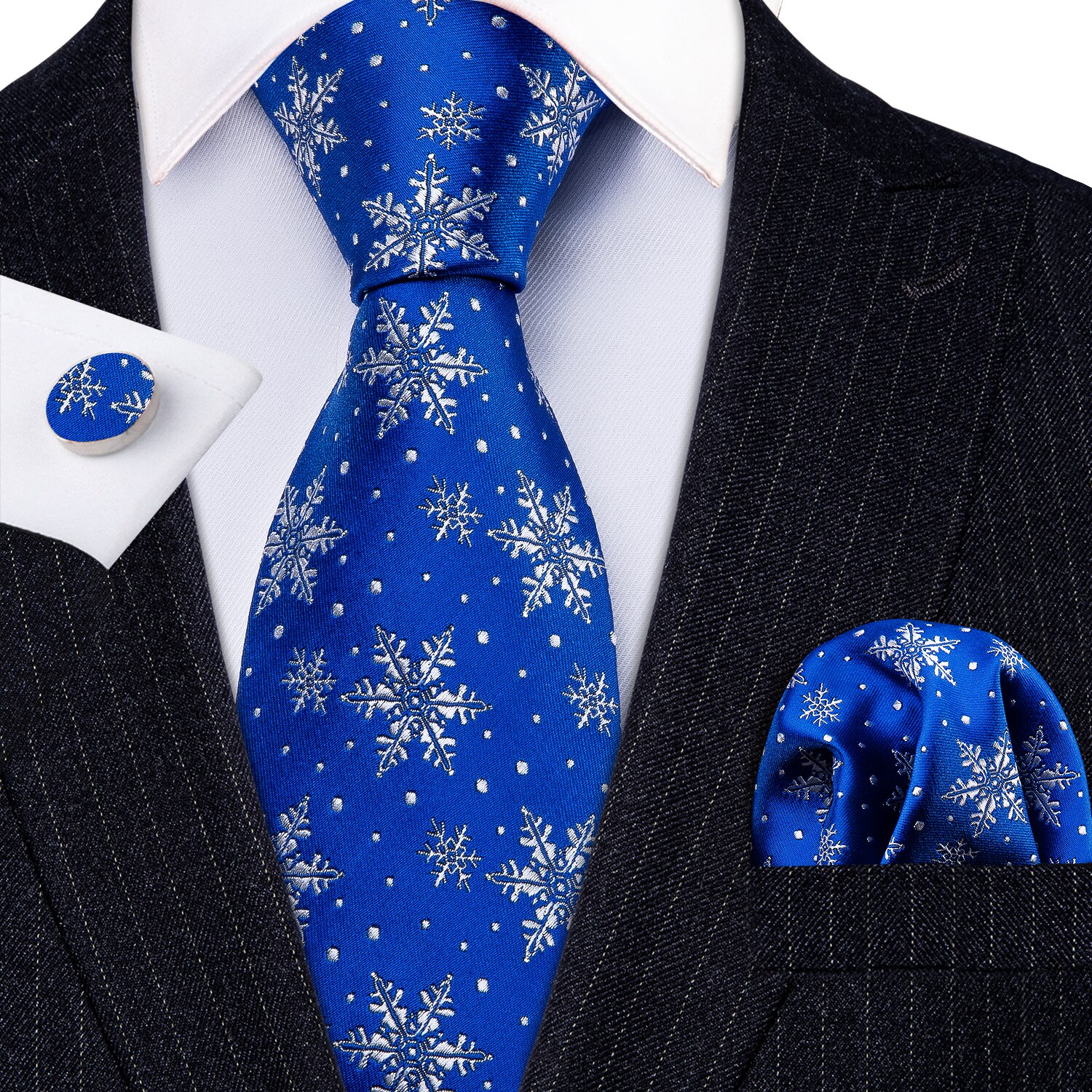 Snow Pattern Blue Christmas Tie Set Silk Tie For M... – Vicedeal