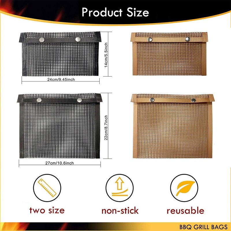 2Pcs Reusable BBQ Baked Bag Non Stick BBQ Mesh Gri... – Grandado